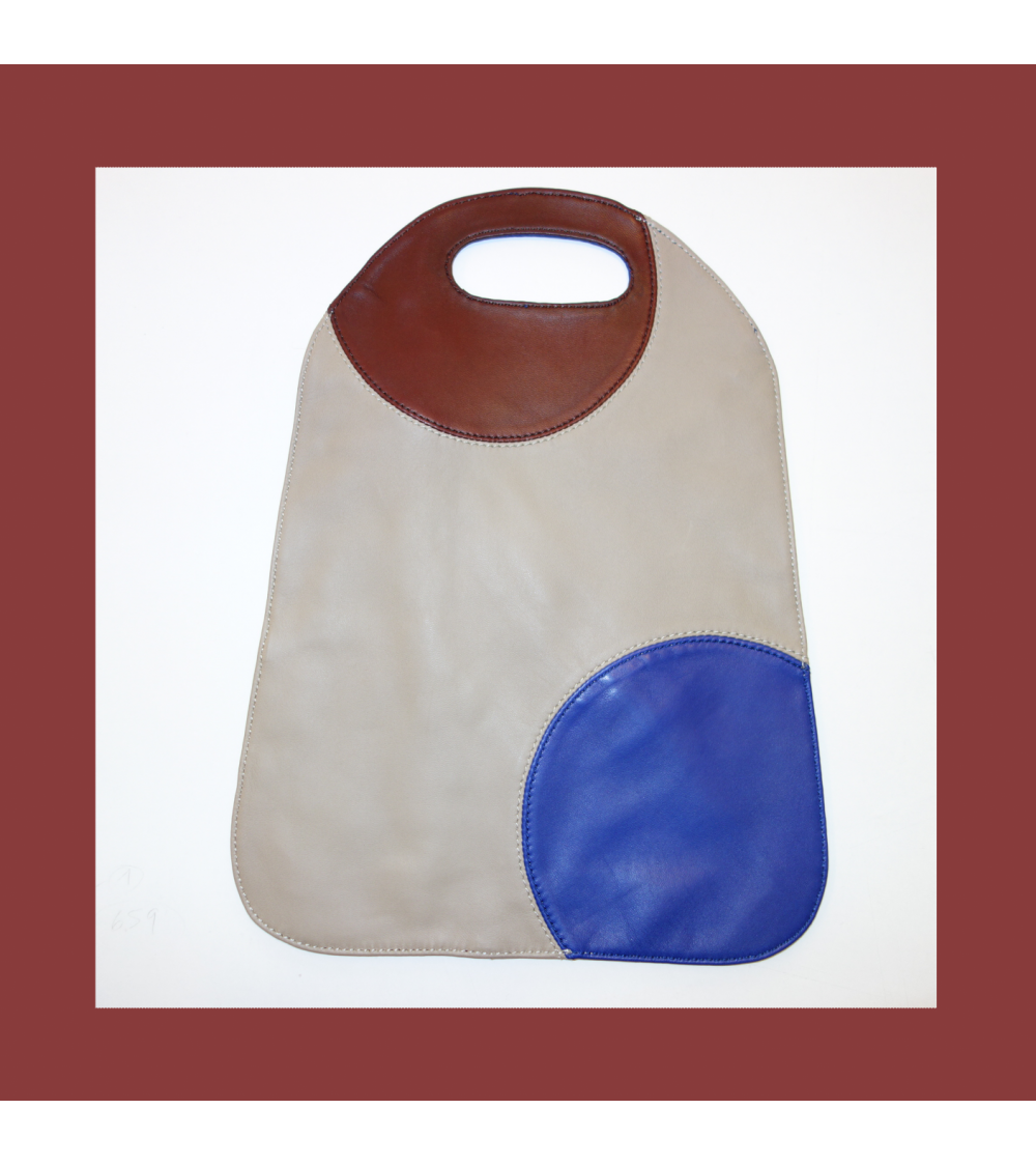 Handbag beige blue and brown leather